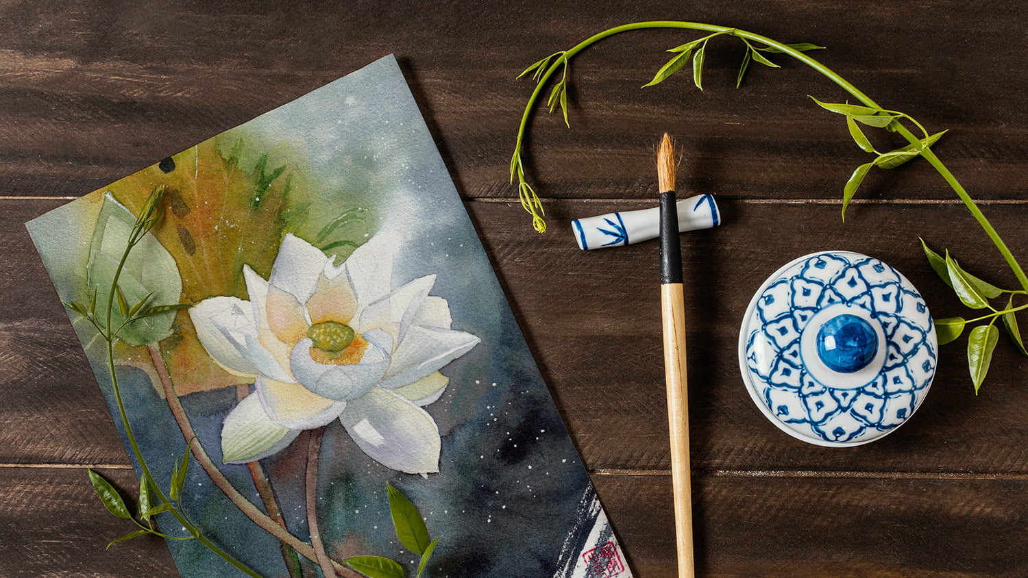 Vẽ Hoa sen trắng Màu nước - Picassia