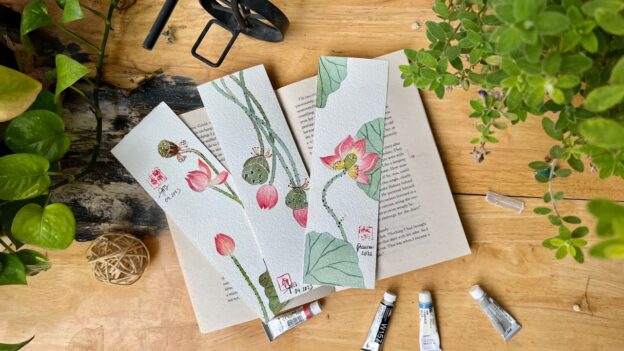 Bookmark Hoa sen Màu nước - Picassia